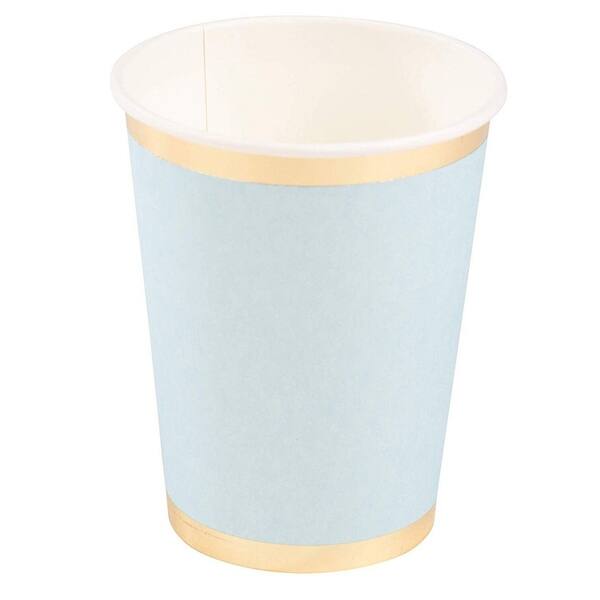 50-Pack 9oz Disposable Blue Paper Cups, Light Blue with Gold Foil, Baby ...