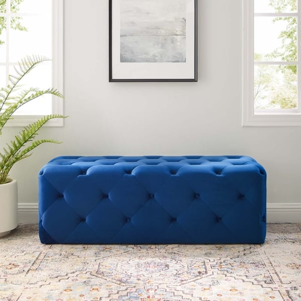 Carson Carrington Ullervad 48 Inch Button Tufted Entryway Velvet Bench