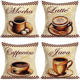 Set of 4 Mocha Latte Cappuccino Java Lettering Pillow Case 18" x 18 ...