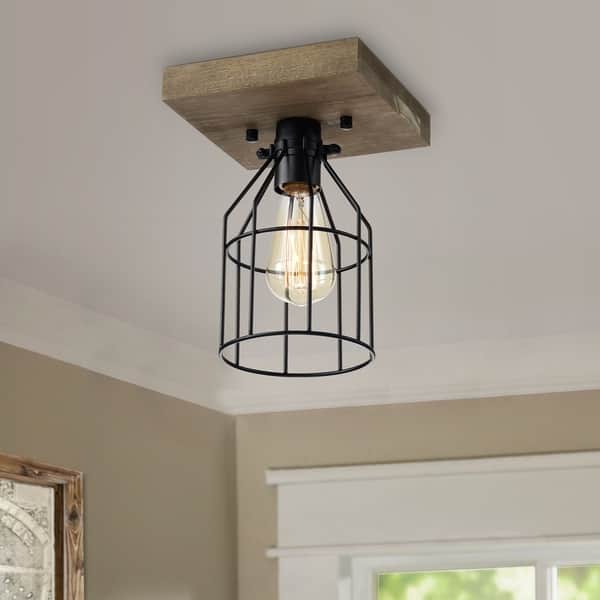 Koko 1-Light Wood and Metal Cage Flush Mount - Bed Bath & Beyond - 29906463