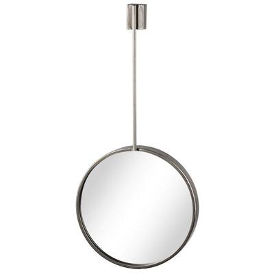 Round Metal Wall Mirror with Top Brace Hanger, Coated Silver Finish ...