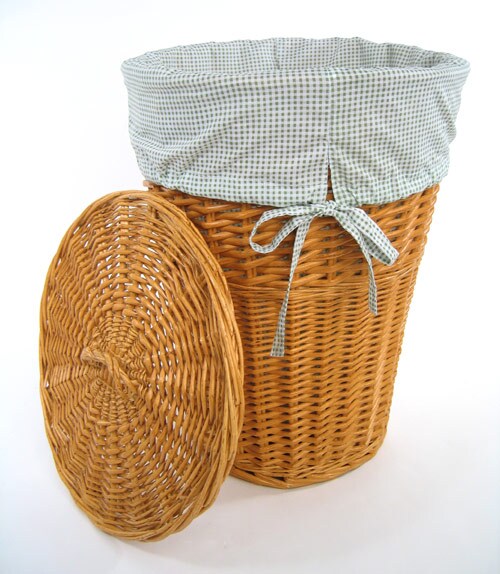 Honey Round Rattan Hamper with Sage Gingham Liner - Bed Bath & Beyond ...