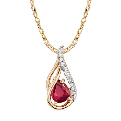 Viducci 10k Yellow Gold Genuine Pear-shape Ruby and Diamond Halo Drop ...