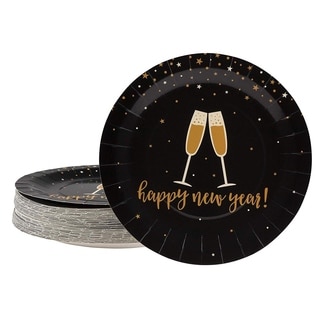 80 Pack Disposable Paper Plates, New Year Party Supplies, Black and ...