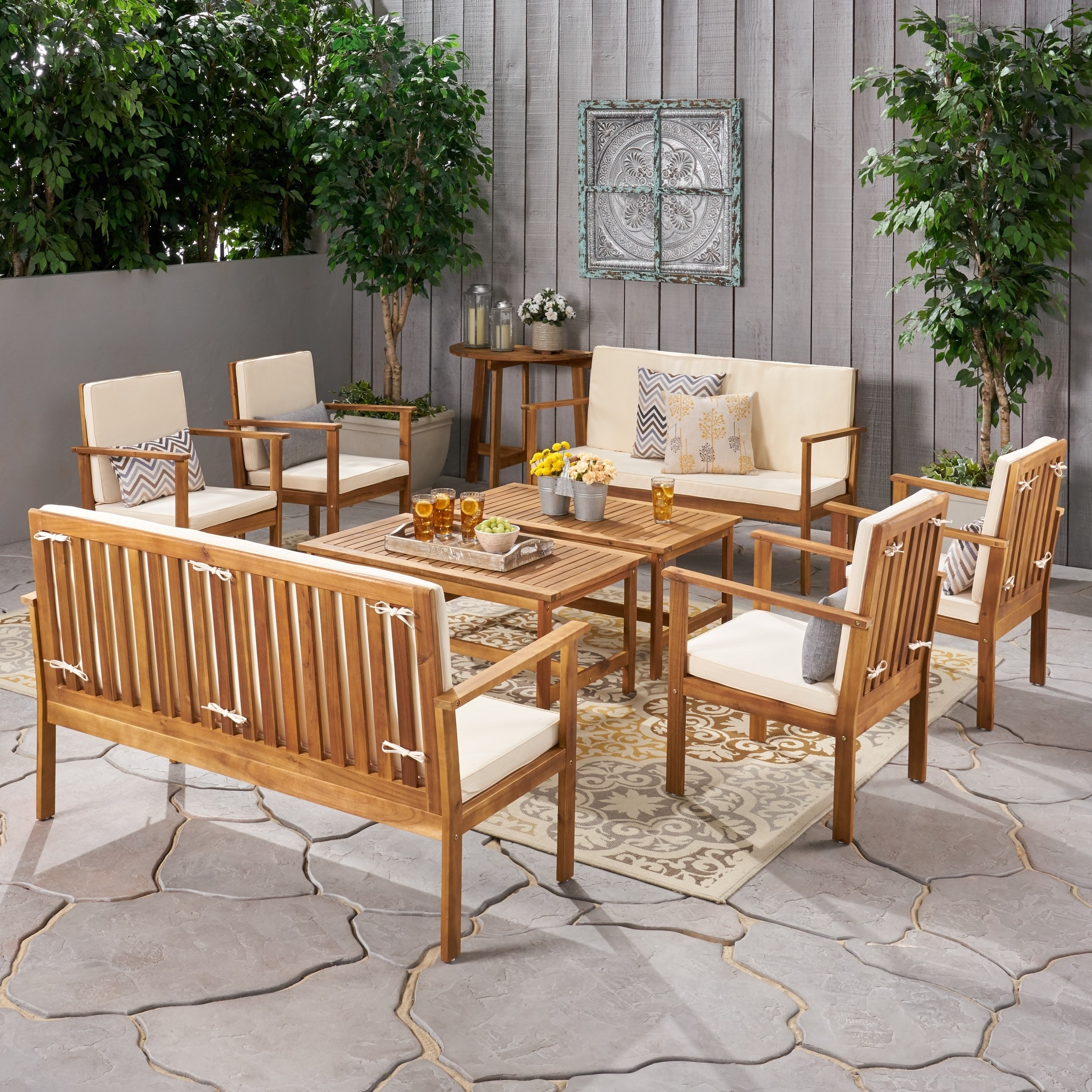 Panama Outdoor 8-piece Acacia Wood Chat Set by Christopher Knight Home ...