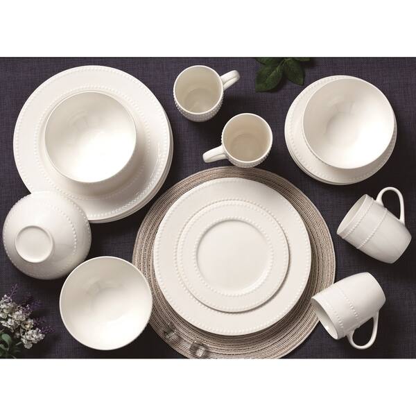 Classic White Embossed Design 16 Piece Dinnerware Set, Service for 4 ...