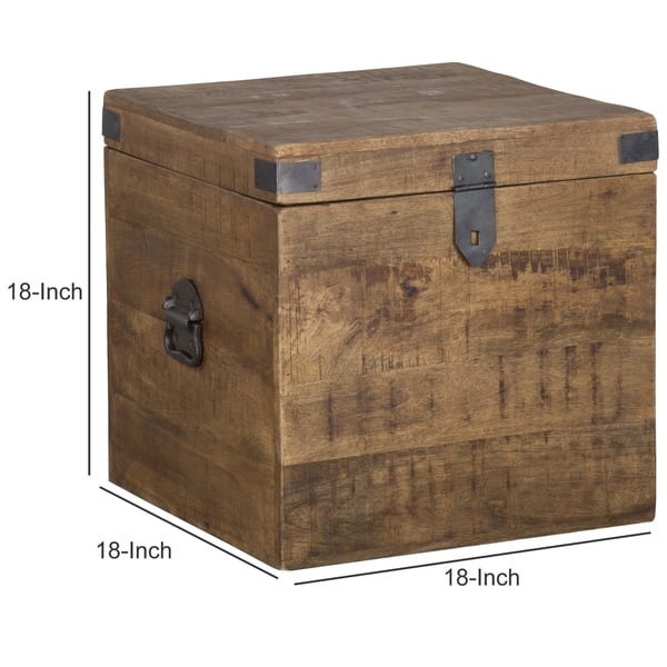 Mango Wood Square Storage Trunk with Iron Handles and Latch, Brown ...