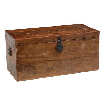 Wooden Storage Trunk with Iron Hardware, Brown - Overstock - 30081966