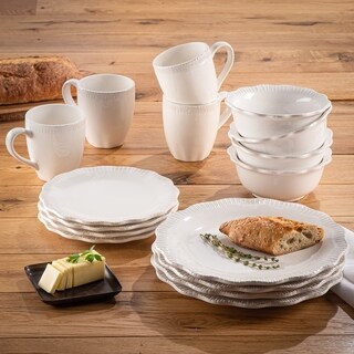 American Atelier Bianca Scallop Flute Ceramic 16-Piece Dinnerware Set ...