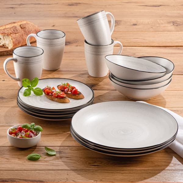 ELLE Whitestone Stoneware 16-Piece Dinnerware Set, Service For 4 - Bed ...