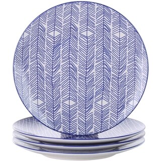Porcelain Dessert Plates, 4-Piece Blue Patterned Dinner Plates - Bed ...