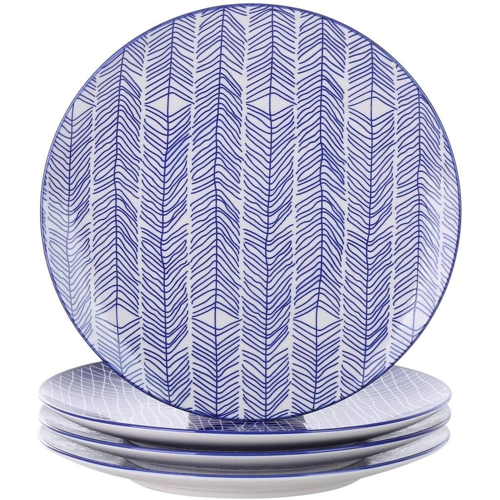 Porcelain Dessert Plates, 4-Piece Blue Patterned Dinner Plates ...