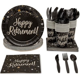 144 Pieces Happy Retirement Plates and Napkins with Cups, Cutlery, 24 ...