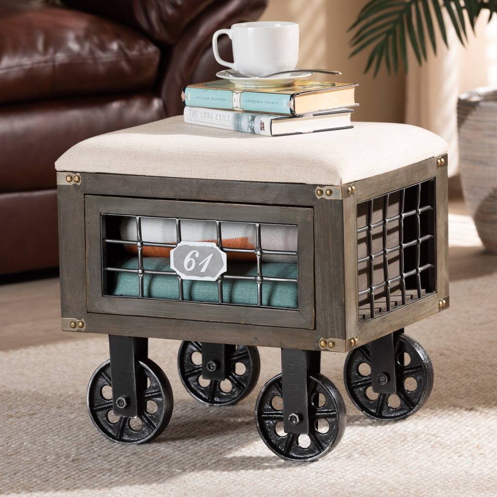 Harley Transitional Rustic Farmhouse Upholstered Storage Ottoman ...