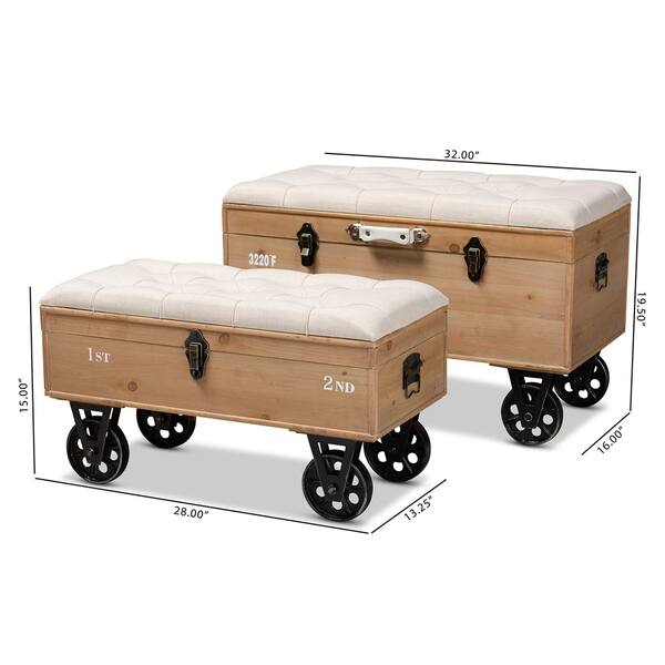 Clement Rustic Transitional Farmhouse Upholstered Storage Ottoman Set ...