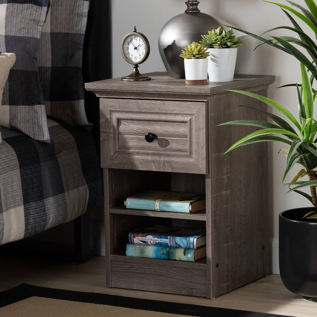 Dara Traditional Transitional Grey Brown Oak Finished Wood Nightstand ...