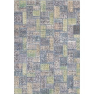 Hand-knotted Color Patchwork Green, Blue Wool Rug - 6'11" x 9'9" - Bed ...