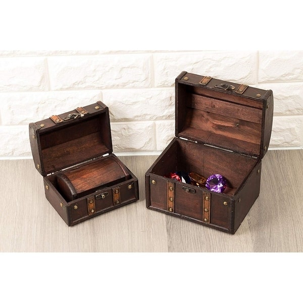 Juvale Antique Wooden Treasure Box Set - 3-Piece Keepsake Boxes ...