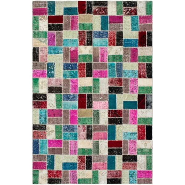 Hand-knotted Color Patchwork Pink, Teal Wool Rug - 6'9" x 10'5"/6'9 x 10'5 - Bed Bath & Beyond ...