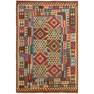 Flat-weave Hereke Brown, Red Wool Kilim - 6'5 x 9'10/6'5" x 9'10" - Bed ...