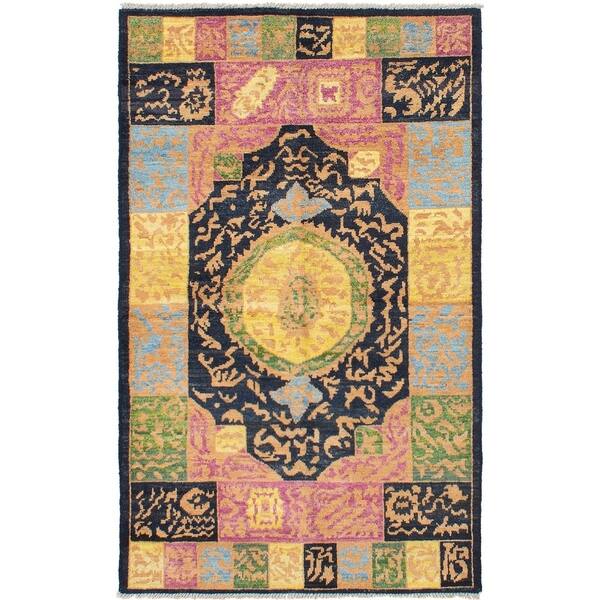 Hand-knotted Shalimar Black, Gold Wool Rug - 5'0" x 8'0"/5'0 x 8'0 ...