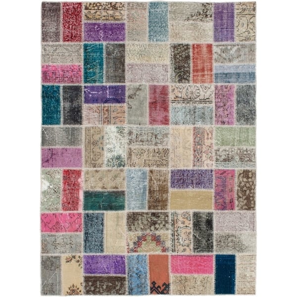 Hand-knotted Color Patchwork Multi Color Wool Rug - 4'10 x 6'8/4'10" x ...