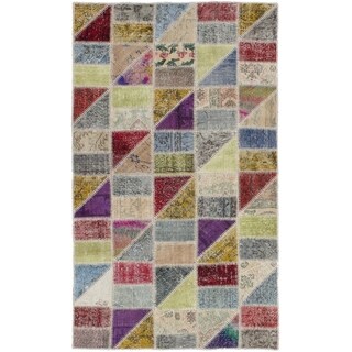 Hand-knotted Color Patchwork Multi Color Wool Rug - Bed Bath & Beyond ...