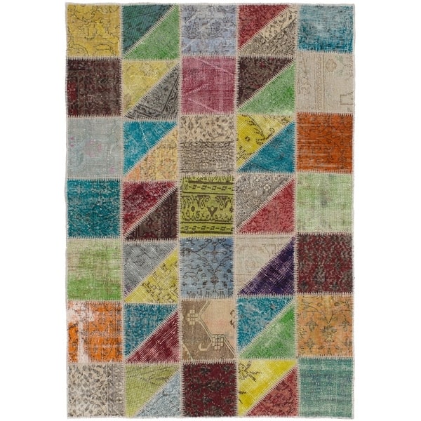 Hand-knotted Color Patchwork Multi Color Wool Rug - 4'7 x 6'9/4'7" x 6 ...