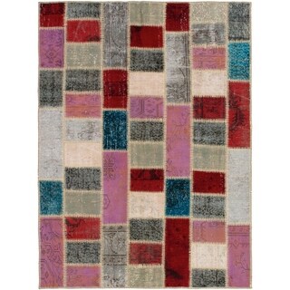 Hand-knotted Color Patchwork Red, Violet Wool Rug - 4'9 x 6'7/4'9" x 6 ...