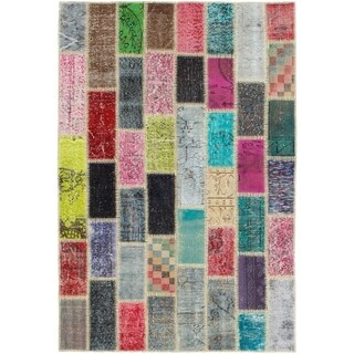 Hand-knotted Color Patchwork Multi Color Wool Rug - 4'5" x 6'8"/4'5 x 6 ...