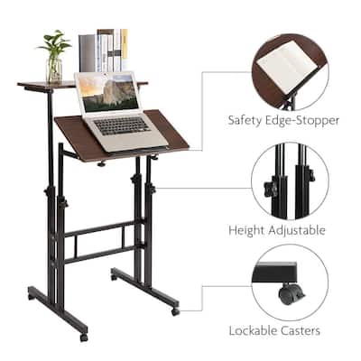 2 Tier Adjustable Mobile Standing Desk - Red Walnut - Overstock - 30240225