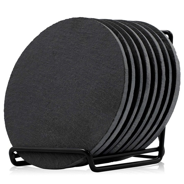 Round Slate Coasters with Rack (9 Pieces) - Bed Bath & Beyond - 30242359