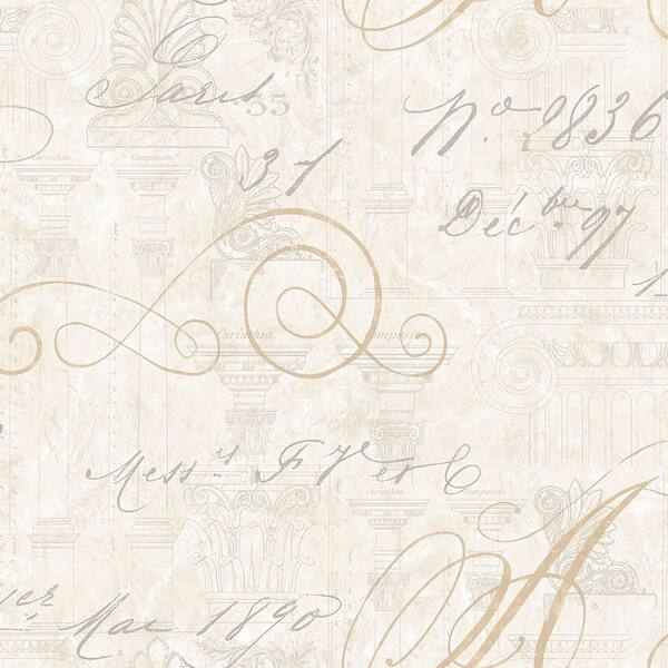 Matte Shackleton Script Wallpaper, 27 feet long X 27 inchs Wide, Beige ...