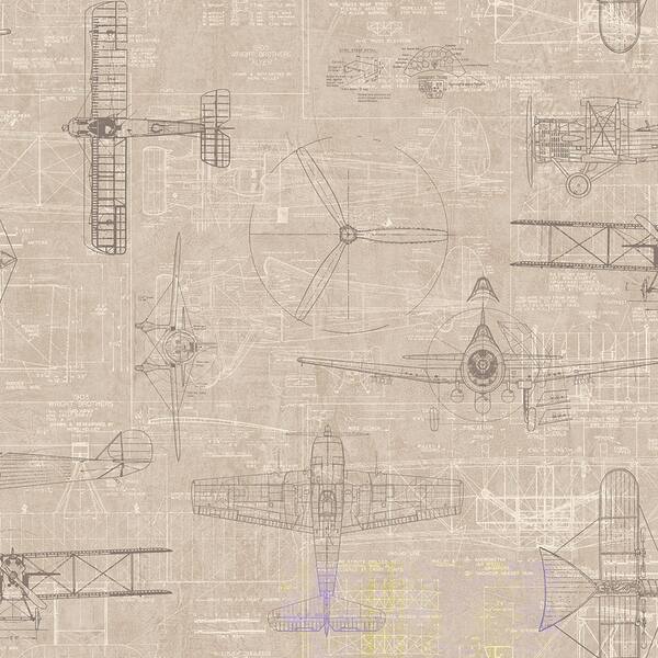 Matte Earhart Planes Wallpaper, 27 feet long X 27 inchs Wide, Navy and ...
