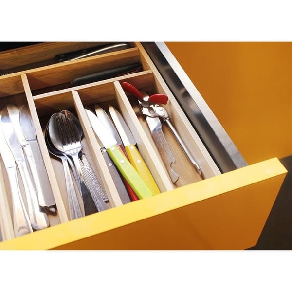 6 Slot Bamboo Utensil Drawer Organizer Divider Forks Knives Spoons Tray ...