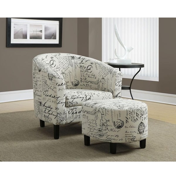 Oaklay Off-White French Script Accent Chair and Ottoman - Bed Bath ...