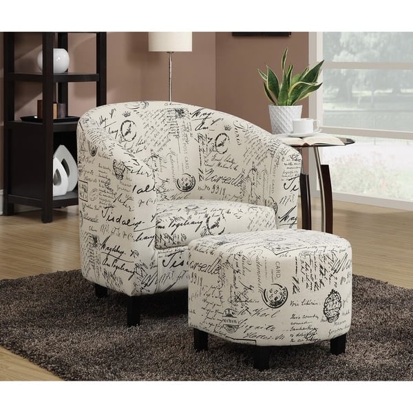 Oaklay Off-White French Script Accent Chair and Ottoman - On Sale - Bed ...