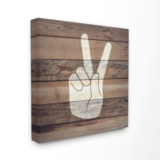 Stupell Peace Hand Distressed Wood, Proudly Made in USA - 24 x 24 - Bed ...