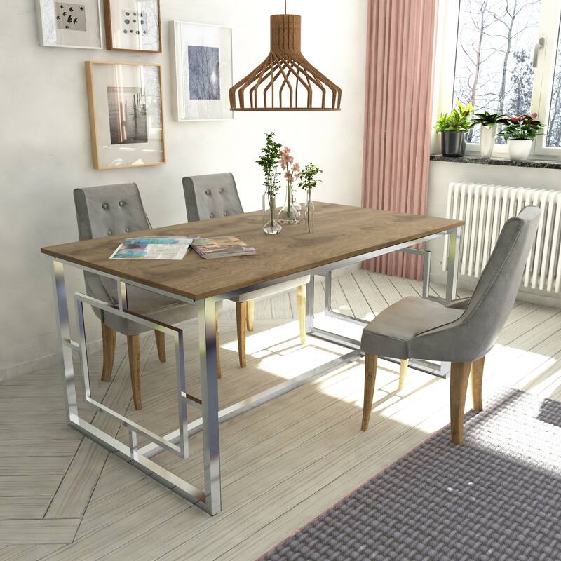 Hogalt 63-inch Metal Wood Dining Table - 63'' L x 35'' W x 30'' H ...