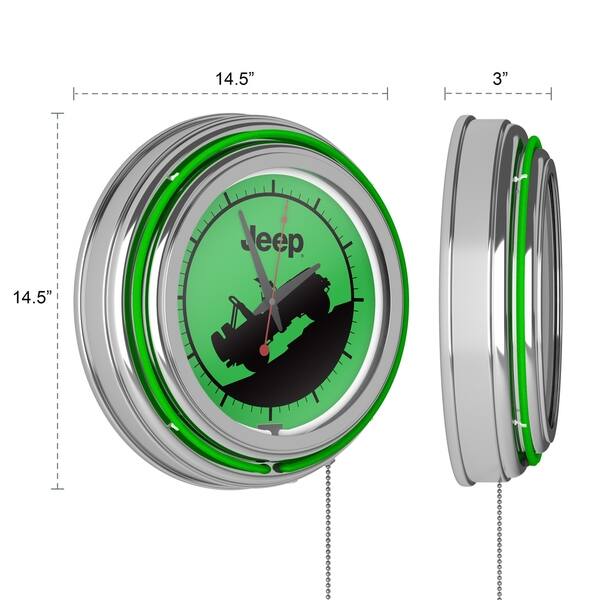 Jeep Neon Analog Wall Clock - Green Silhouette - 14.5" x 14.5" x 3 ...
