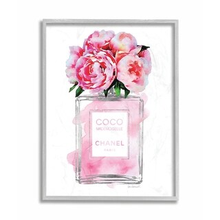 Stupell Industries Glam Perfume Bottle V2 Flower Silver Pink Peony Grey ...