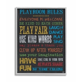 Stupell Rainbow Chalkboard Playroom Rules Grey Framed, 16 x 20, Design ...