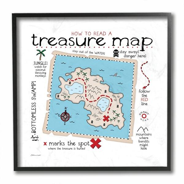 Stupell How to Read Treasure Map Black Framed, 12 x 12, Design By ...