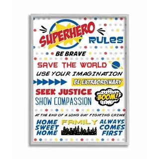 Stupell Comic Book Dots Super Hero Rules Typography Grey Framed, 16 x ...