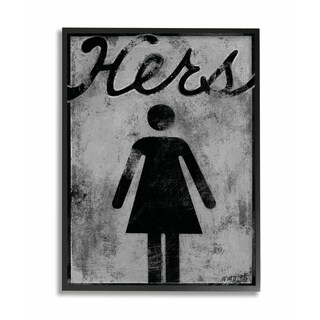 Stupell Hers Distressed Bathroom Sign Black Framed, 24 x 30, Design By ...