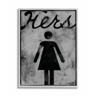 Stupell Hers Distressed Bathroom Sign Grey Framed, 11 x 14, Design By ...