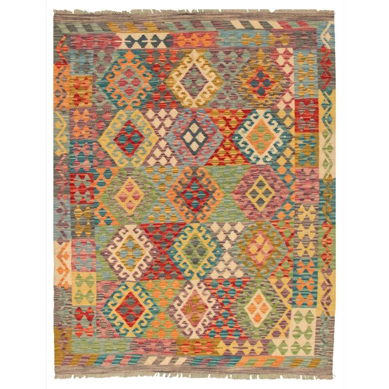 Flat-weave Bold and Colorful Multi Color Wool Rug - 5'3 x 6'7 ...
