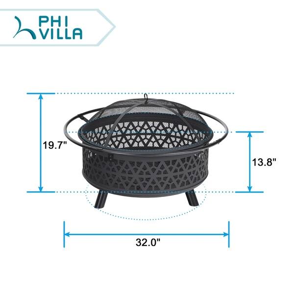Danau 32" Fire Pit with Poker and Spark Screen by Havenside Home - Bed ...