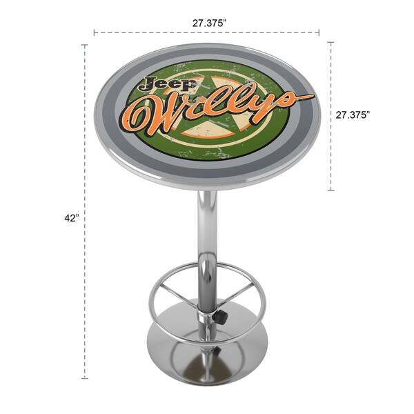 Jeep Willys Vintage Chrome Pub Table - 27.375" x 27.375" x 42" - Bed ...