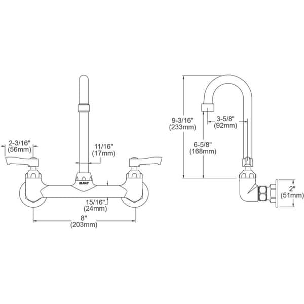 Elkay Scrub/Handwash 8" Centerset Wall Mount Faucet with 4" Gooseneck ...